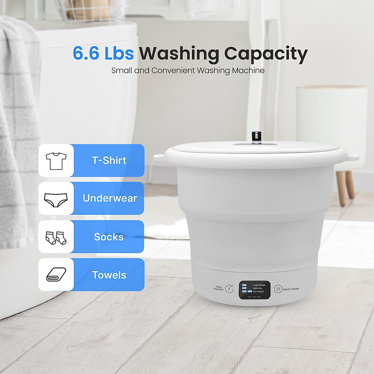 SereneLife Portable Mini Washing Machine - Foldable Bucket Washer for Clothes Laundry Lightweight and Easy to Bring, Perfect for Use in Camping, Apartments, Dorms, and Business Trip (White)
