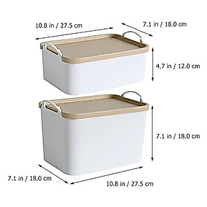 Cabilock 2pcs Plastic Storage Baskets with Lids Shelf Organizer Bins with Handle Stackable Storage Box Containers Makeup Cosmetic Organizer for Shelves Drawers Desktop Closet