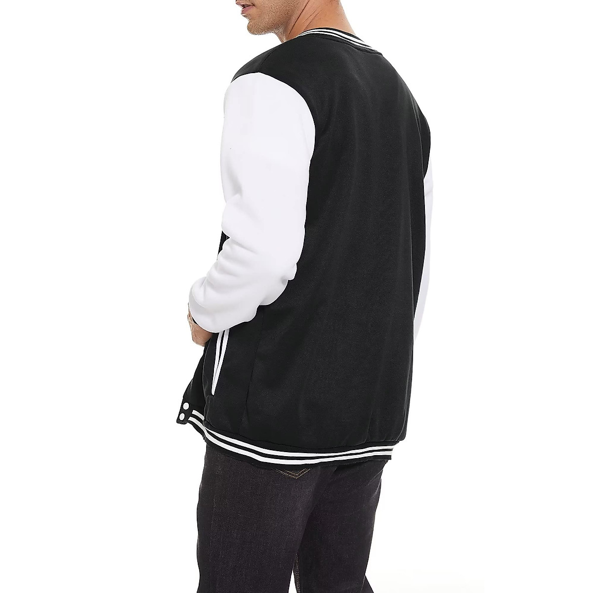 Men's Bomber Jacket Varsity Baseball Jackets Windbreaker Lightweight Slim Fit Button Down Letterman Jacket Black