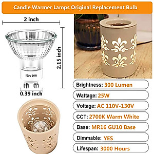 PaeorRorL Halogen Bulb 25 Watt GU10 120V NP5 Replacement Bulbs for Candle Warmer Lamps,Scent Wax Burner,Wax Warmer,Fragrance Melt,Warming Bulb MR16 JDR Dimmable,Warm White 2700K,Pack of 4