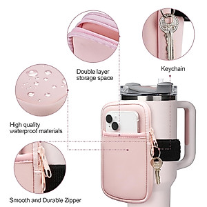 SHOW-YA Water Bottle Pouch for Stanley - 40oz Stanley Cup Accessories, Stanley Cup Fanny Pack, Workout Outdoor Tumbler Pocket for Phone, Card, Keys,Compatible with Stanley Adventure 40oz,30oz(Pink)
