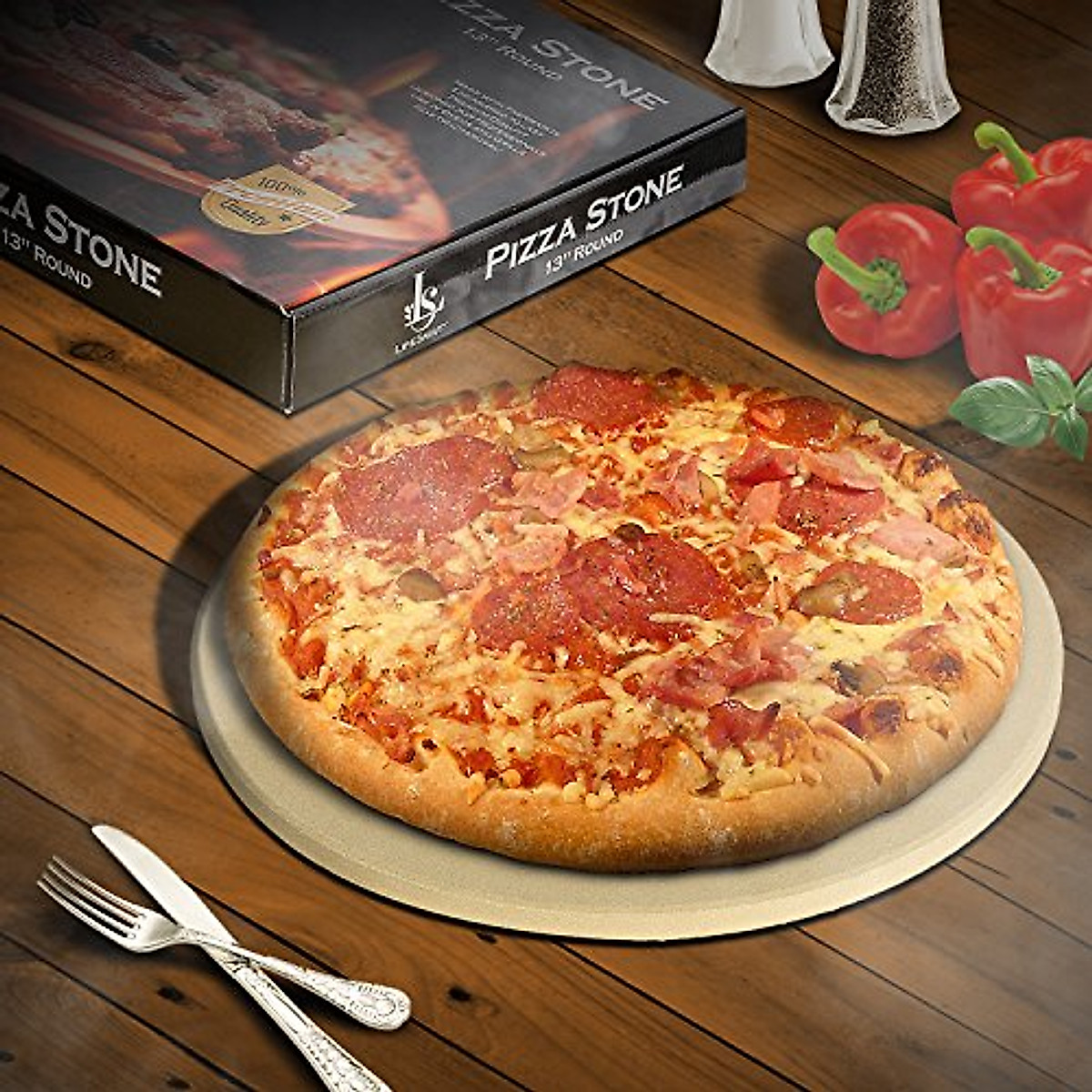 LifeSmart Pizza Stone and Scraper 13 inches Ideal for Crispy Crusts Heat Safe for Use on Grills and in Ovens Certified Safe Includes Scraper