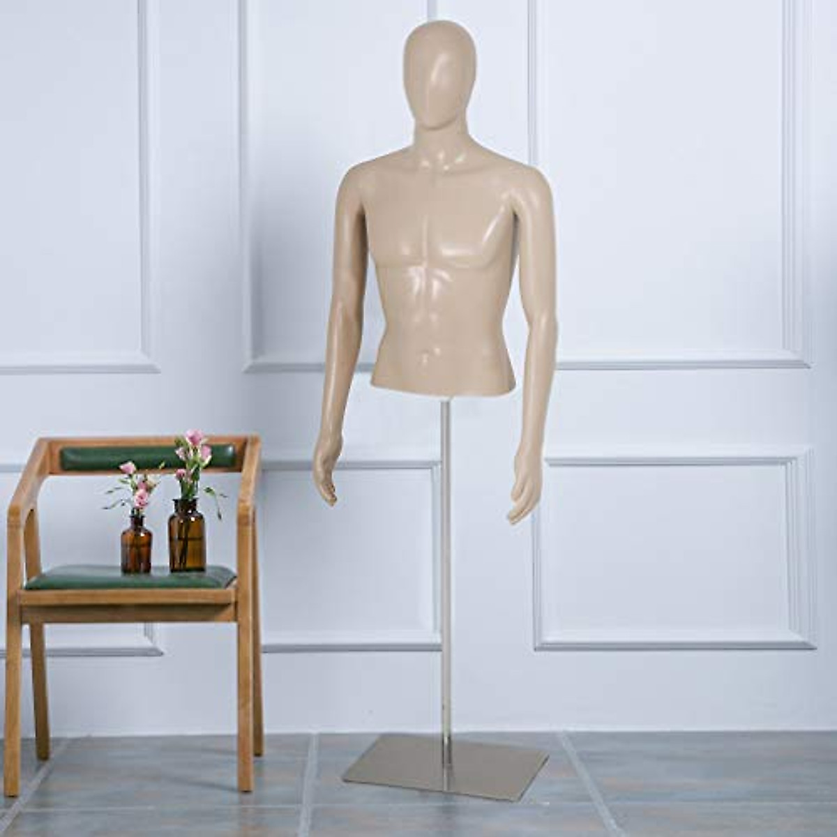 Male Mannequin Torso Dress Form Sewing Manikin 42-59 Inch Height Adjustable Dress Model Mannequin Display Head Dress Mannequin Clothing Form Metal Base Stand