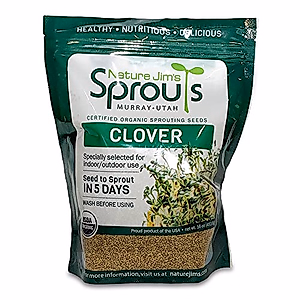 Nature Jims Clover Sprout Seeds – 16 oz Organic Sprouting Seeds – Non-GMO Premium Clover Seeds – Resealable Bag for Longer Freshness – Rich in Vitamins, Minerals, Fiber