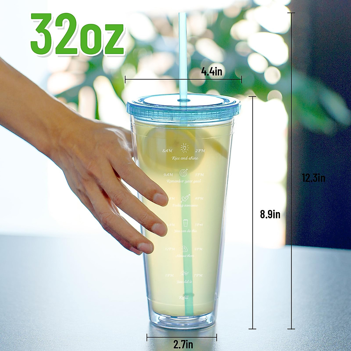 Luxfuel 32oz Acrylic Tumblers with Lid and Straws,Double Walled Clear Plastic Straw Cup,Reusable Insulated Cups Perfect for Parties,Birthdays,Weddings -2 Pack