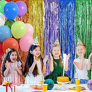 BEISHIDA 4 Pack Rainbow Streamers Fringe Foil Curtain Backdrop Curtain, Tinsel Curtain Wall Door Party Streamers for Birthday Party Decoration(3.28 ft x 6.56 ft)