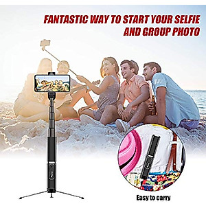 Selfie Stick Tripod, Aluminum Integrated Storage Design Phone Tripod with Wireless Remote Controller - Compatible for iPhone X/Xs/XR/iPhone 8/8Plus/iPhone 7/iPhone 6 and All Android Phone
