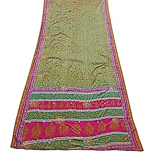 Peegli Women's Vintage Orange Floral Saree Indian Fabric DIY Crepe Silk 5 Yards Sari
