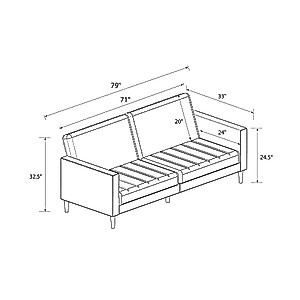DHP Farnsworth 79 Inch Futon Sofa Bed, Upholstered Couch Sleeper with Tufted Seat, Mid-Century Modern, Navy