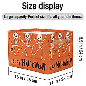 Pardick Happy Halloween Large Collapsible Storage Bins ,Danc Skull Decorative Canvas Fabric Storage Boxes Organizer with Handles，Rectangular Baskets Bin for Home Shelves Closet Nursery Gifts