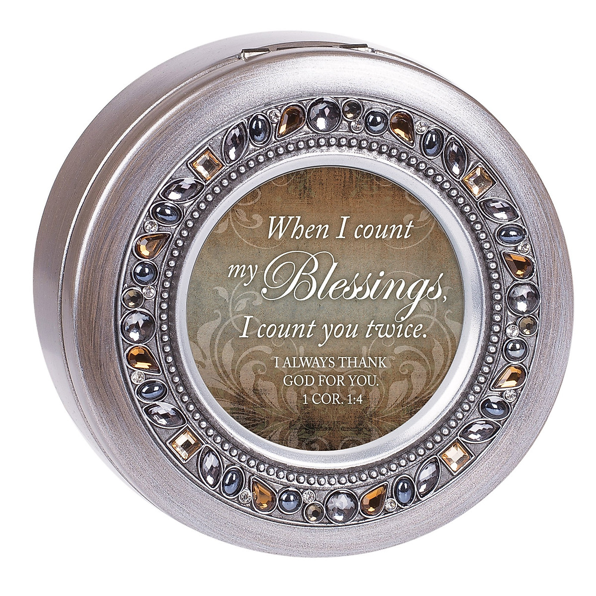 Cottage Garden Count Blessings You Twice Brushed Pewter Jewelry Music Box Plays Amazing Grace