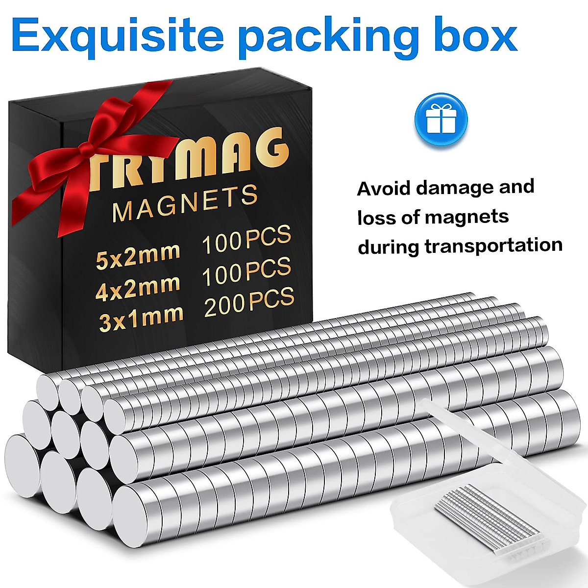 TRYMAG Small 400Pcs Rare Earth 3 Different Sizes Tiny Mini Magnets for Crafts, Small Round Fridge Magnets for Miniatures, Refrigerator, Office, Kitchen Cabinet, DIY
