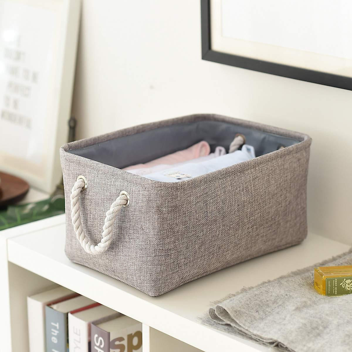 6Pcs Storage Cubes Organizer, Flax Organizer Foldable Waterproof with Handles 12 x 8 x 5 Inches, Basket for Blanket Living Room, Toy Basket, Laundry Rope Baskets, Cosmetic Organizer
