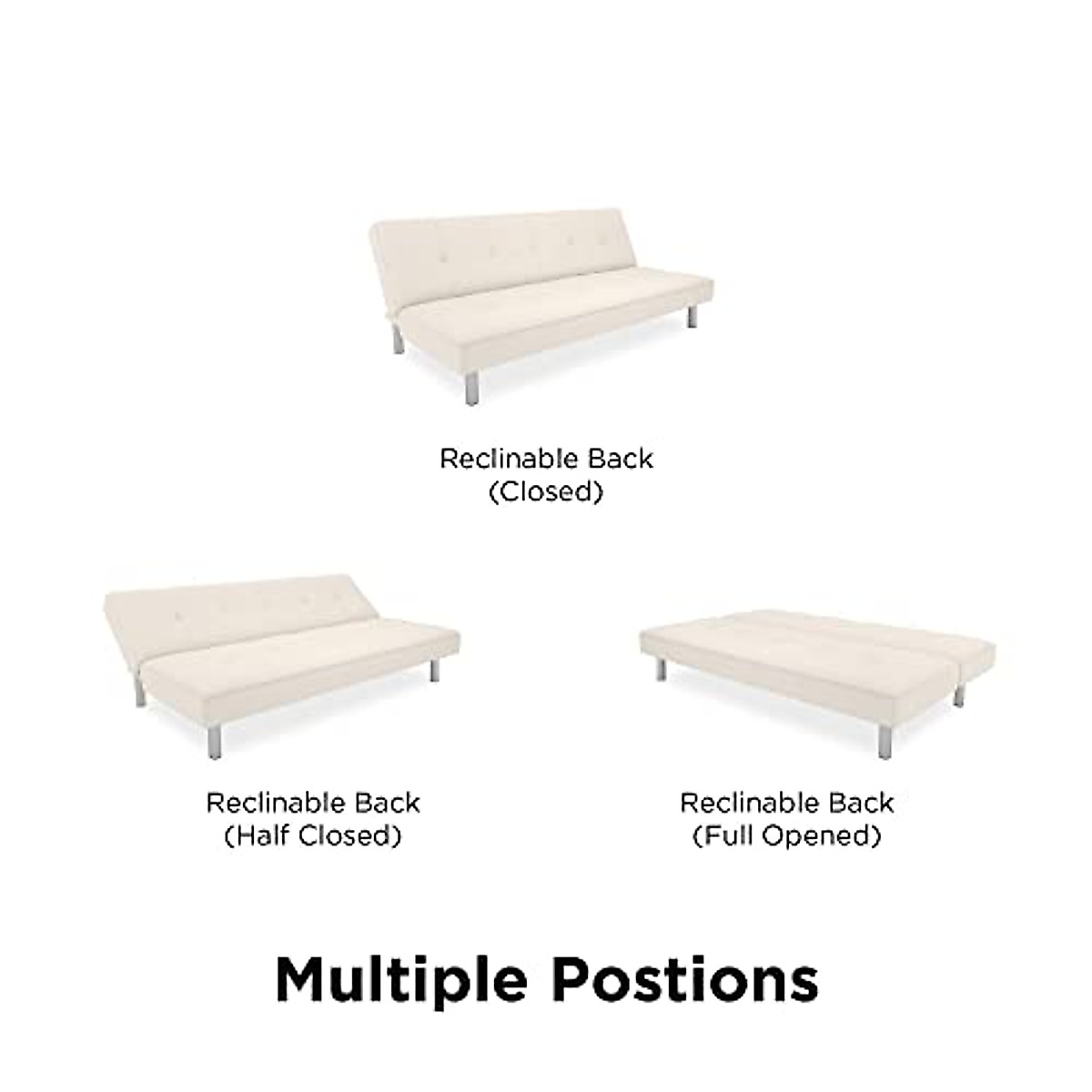 DHP Nola 69 Inch Futon Sofa Bed, Modern Armless Upholstered Couch Sleeper with Tufted Back and Seat for Small Spaces, Faux Leather, White