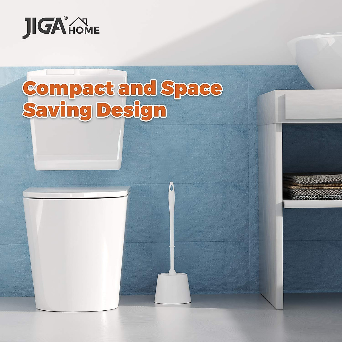 JIGA 3 Pack Toilet Brush and Holder Set, Toilet Bowl Brush with Caddy Bathroom Stiff Bristles Toilet Scrub Brush, White