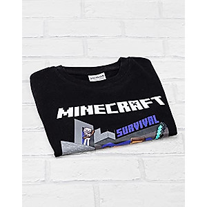 Minecraft T Shirt Boys Alex Steve Sword Black Game Short Sleeve Top 9-10 Years