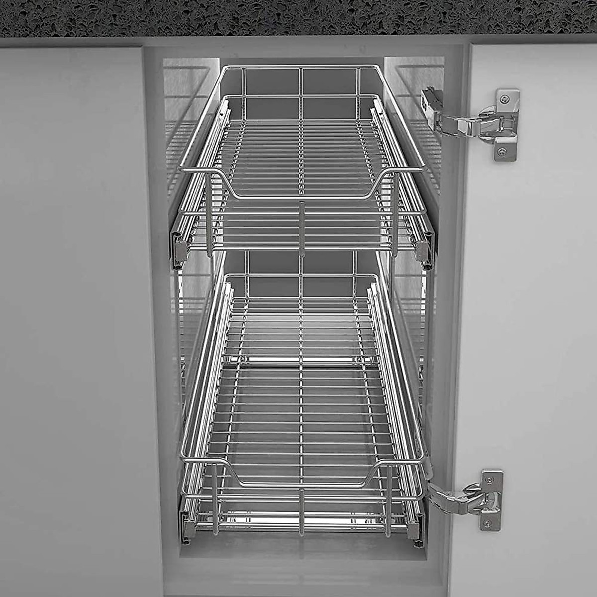 STORKING 2 Tier Kitchen Cabinet Pull Out Organizer, Slide Out Pantry Storage Basket in Multiple Sizes,for Kitchen Base Cabinets,Anti-Rust Chrome-Plating,11 "Wx 22 "D x 15.4 "H