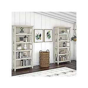 Bush Furniture Key West 5 Shelf Bookcase Set in Linen White Oak & Key West 2 Drawer Mobile File Cabinet, Linen White Oak