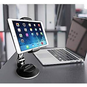 AboveTEK iPad Suction Mount, Phone Tablet Stand Holder with Suction Cup Fits 4"-11" Tablet/Phone/iPad Mini/iPad Air, Sticky iPad Mount on Window Bathroom Mirror, for Car Truck Windshield Boat (Black)