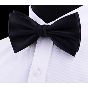 GUSLESON Mens Plain Color Black Pre-tied Bow Tie and Pocket Square Cufflink Set for Wedding (0570-07)