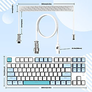 A.JAZZ AK873 Wired 87 Key TKL Retro Color Mechanical Gaming Keyboard with Rainbow Backlit Hot-swap Tactile Blue Switch NKRO Gasket Ergonomic Custom Coiled Aviator C to A Cable for Win/Mac(Blue White)
