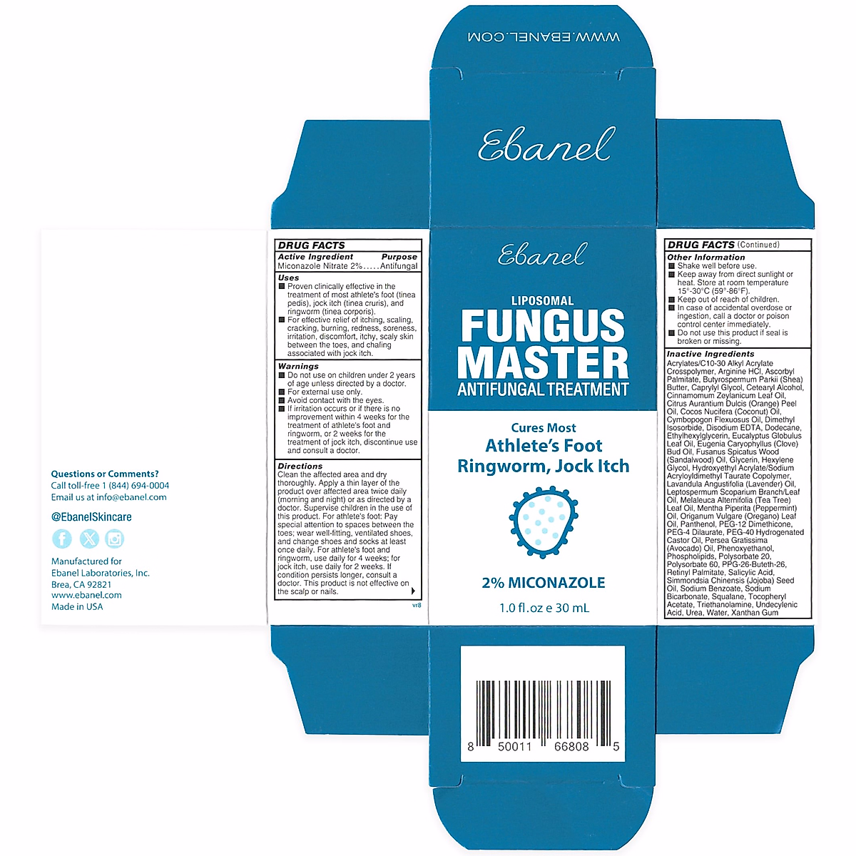 Ebanel Athlete's Foot Fungus Treatment Extra Strength, Antifungal Cream with Miconazole, Undecylenic Acid, Tea Tree Oil, Treats Skin Fungi Leading to Toenail Fungus, Promotes Healthy New Nail Growth