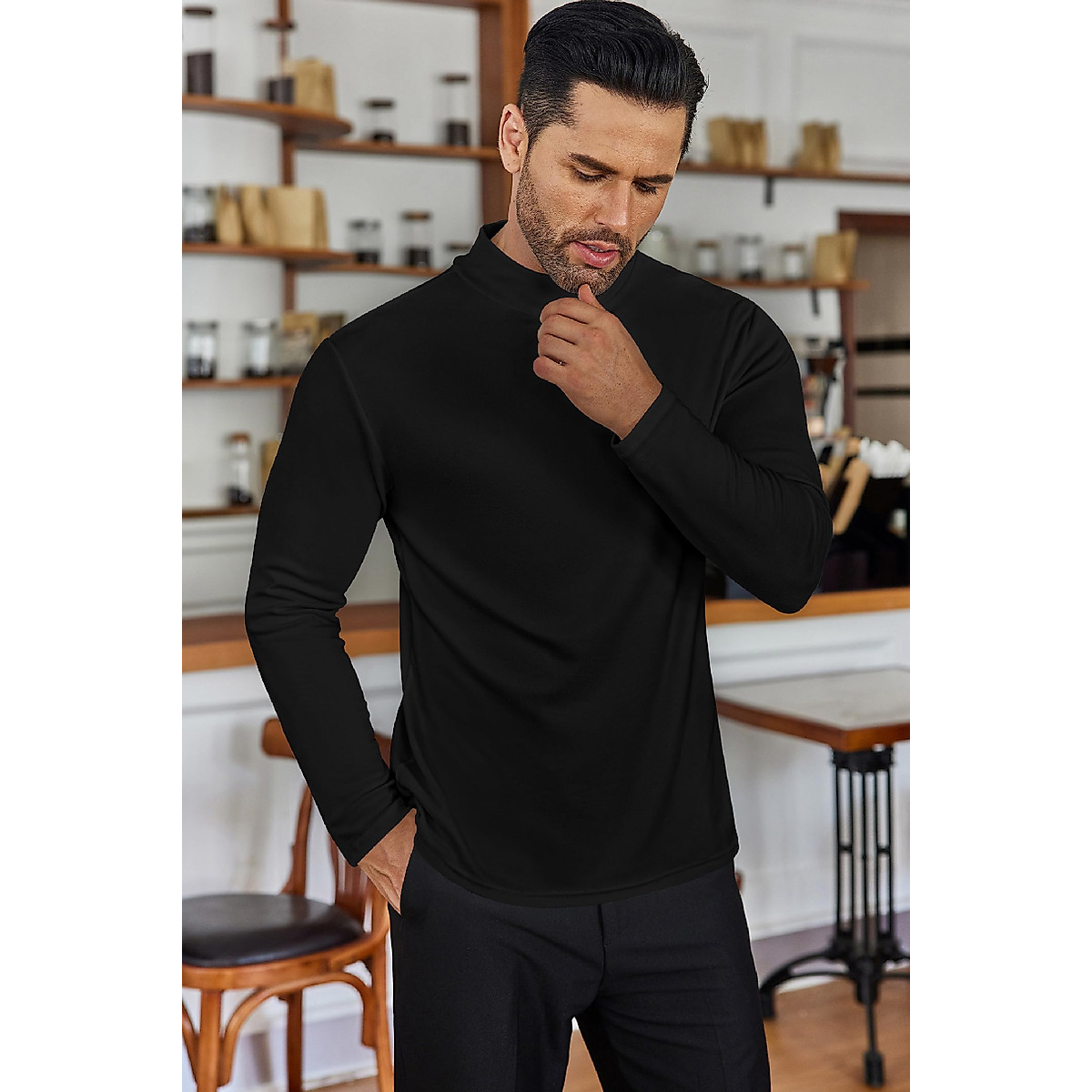 Ekouaer Men's Mock Turtleneck Long Sleeve Turtle Neck Shirts Lightweight Undershirt Thermal Pullover Sweater Black Medium