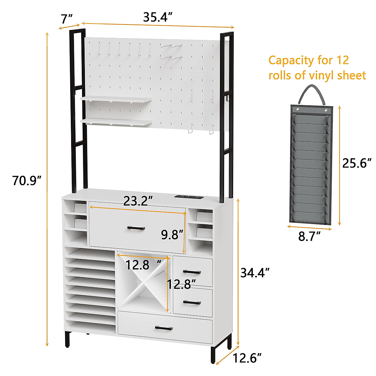 PAKASEPT Craft Organizers and Storage Cabinet Compatible with Cricut Machines, Cricut Accessories Craft Table with Power Outlet, Pegboard, Vinyl Holders for Craft Room Home Furniture