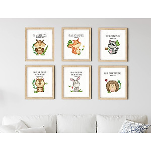 Inspirational Christian Bible Verses Quotes Baby Nursery Wall Art Decor, Inspirational Quotes for Boy Girl Kids Room Nursery Room Decor, Set of 6 Posters 8x10, Unframed (Forest animals Bible3)