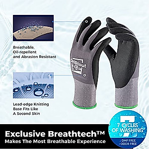 OriStout Work Gloves for Men Women, MicroFoam Nitrile Coated Gloves with Grip, Super Breathable Mechanic Gloves for Construction,Warehouse, DIY (X-Small, 4 Pairs)