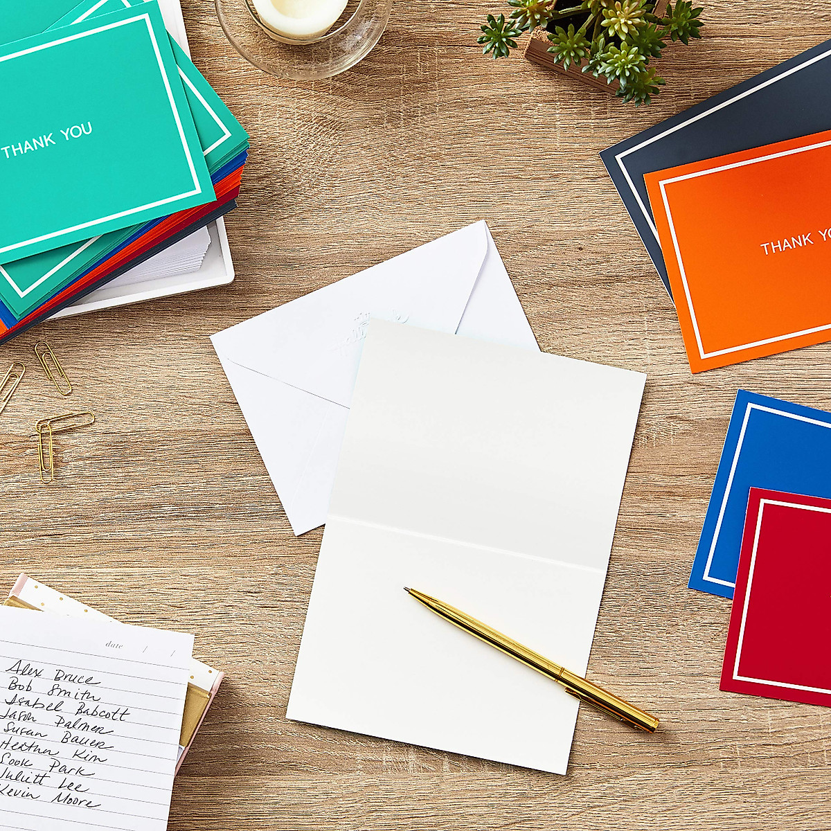 Hallmark Thank You Cards Assortment, Red, Green, Blue, Black, Orange (50 Cards for Business, Weddings, Baby Showers, Bridal Showers, All Occasion)