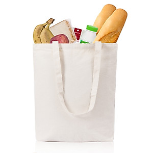 KELZ KIDZ Heavy Duty Large Canvas Tote Bags (6 Pack) with Bottom Gusset for Crafts, Shopping, Groceries, and More! (15x14x4 Inches) (6 Pack, Natural)