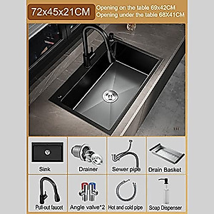 Black Single Bowl Undermount Modern Stainless Steel Nano Kitchen Sink Laundry Sink Commercial Sink with Hot&Cold Water Faucet,Soap Dispenser,Drain Assembly with straine for Hotel,RV,Bar,Shop (Color