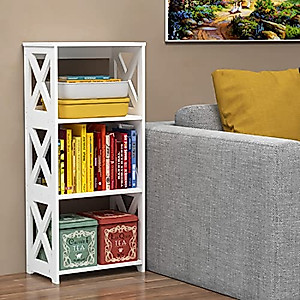Rerii Bookcase, 4 Tier Small Bookshelf, Kids Open Shelves,Book Organizer Storage Shelf, Display Rack Table for Bathroom Living Room Bedroom Office, White