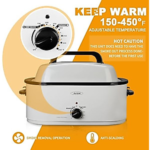 Sunvivi 26 Quart Roaster Oven, Electric Roaster Oven with Glass Lid, Turkey Roaster Oven Buffet with Self-Basting Lid, Removable Pan, Cool-Touch Handles, Silver