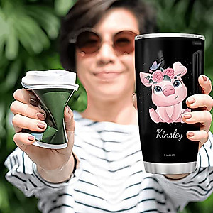 Wassmin Personalized Pig Tumbler Cup With Lid 20 oz 30 oz Custom Name Stainless Steel Double Wall Vacuum Tumblers Coffee Travel Mug Birthday Christmas Gifts For Women Girls Kids Animal Lovers