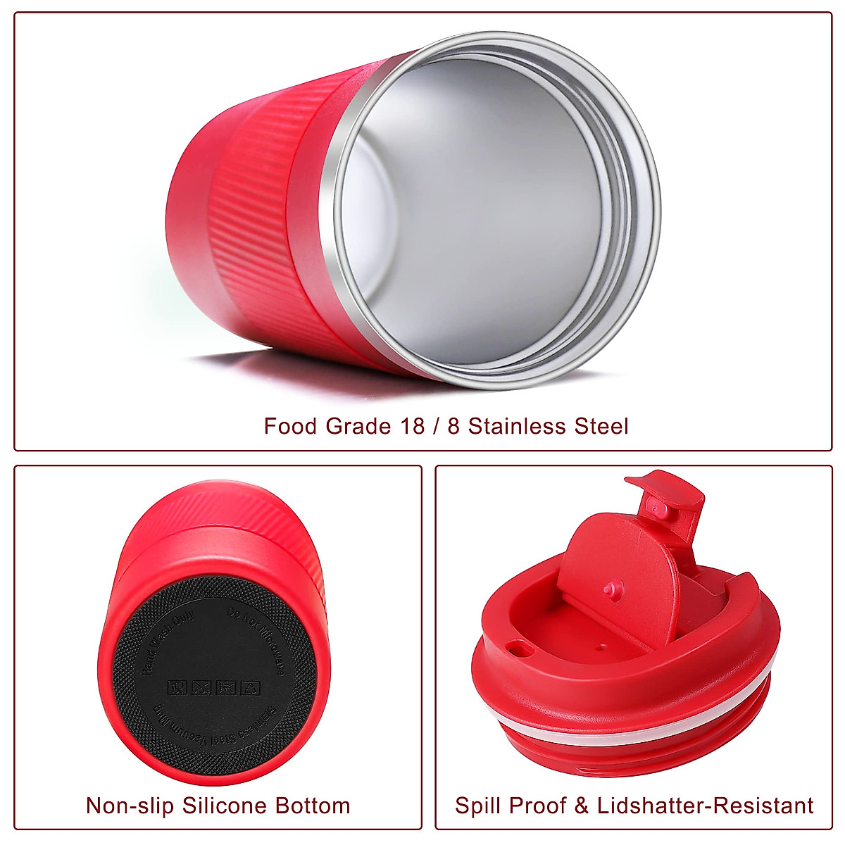 Coffee Travel Mug,14OZ Double Walled Insulated Vacuum Coffee Tumbler With Leakproof Flip Insulated Coffee Mug, For Hot And Cold Water Coffee And Tea In Travel Car Office School Camping (Red, 14OZ)