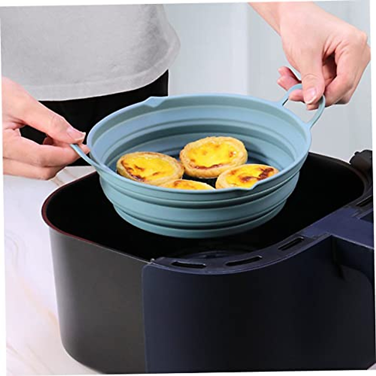 Alipis 2pcs Air Fryer Tray Silicone Bakeware Round Tray Non Stick Baking Sheet Folding Silicone Air Fryer Basket Air Fryer Liner Oven Liner Silicone Air Fryer Pad Reusable Air Fryer Mat