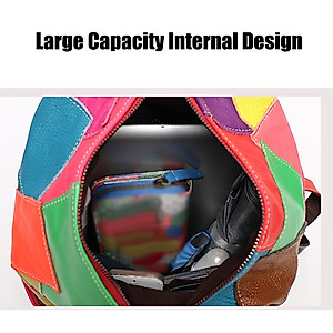 Downupdown Genuine Leather Backpack Contrasting Multicolor Splicing Backpack Fashion Large Capacity Travel Backpack- Multicolor