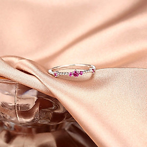 KnBoB Women Stackable Round Shape 0.25ct Ruby Ring 18K Gold + 18K Rose Gold Promise Wedding Engagement Bridal Anniversary Ring Size 11