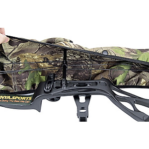 SUNYA Neoprene Compound Bow Sling, Silent Hunting or Fast Movement 2 Carrying Modes Switchable. Padded Shoulder Sling Removable & Adjustable. Camouflage Fabric. (Camo with Green Strap)