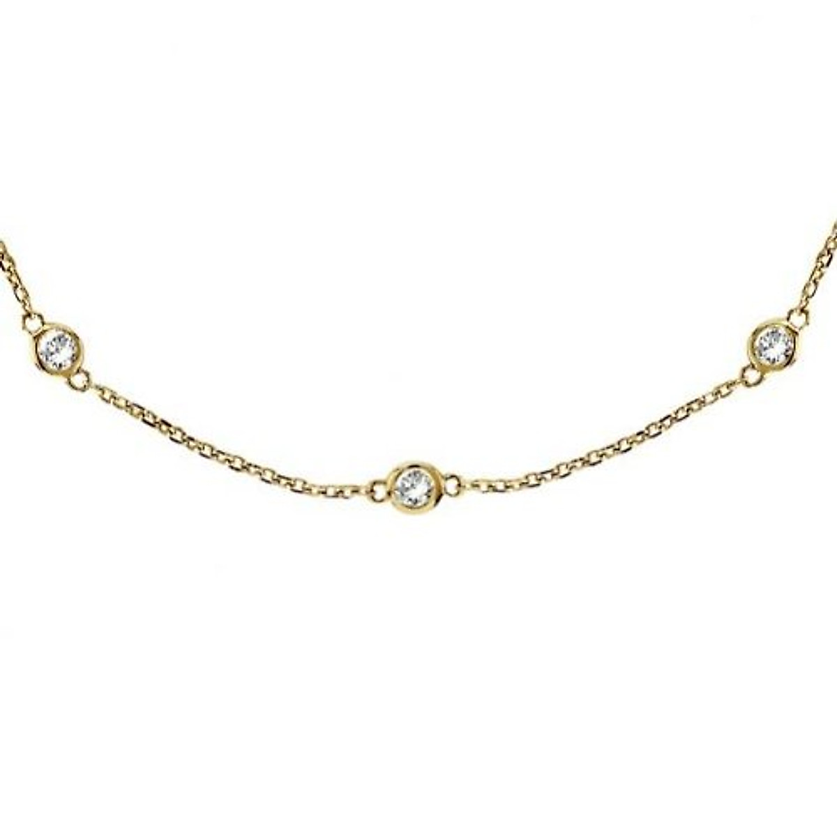The Diamond Deal 14kt Yellow Gold Womens Round 1.00CT Diamond By the Yard Necklace (16 inches Long Necklace and 1mm Thick)