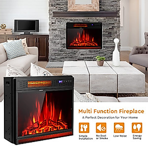 COSTWAY Electric Fireplace Insert 25-Inch Wide, 900/1350W Recessed and Freestanding Heater with Remote Control, 3 Flame Colors, 4 Brightness, Adjustable Temperature, Electric Fireplace for Indoor Use
