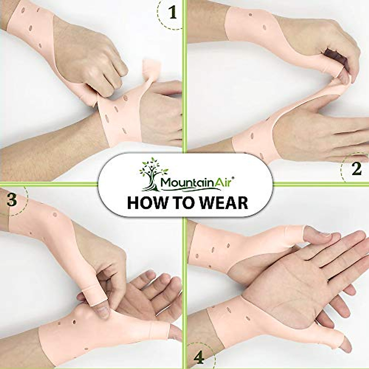 MountainAir Gel Wrist Thumb Brace, 4 PCs - Waterproof Wrist Brace to Fit Left Right Hand - Thumb Support Braces Cool Wrap for Arthritis & Carpal Tunnel Pain Relief – Latex Rubber Thumb Brace
