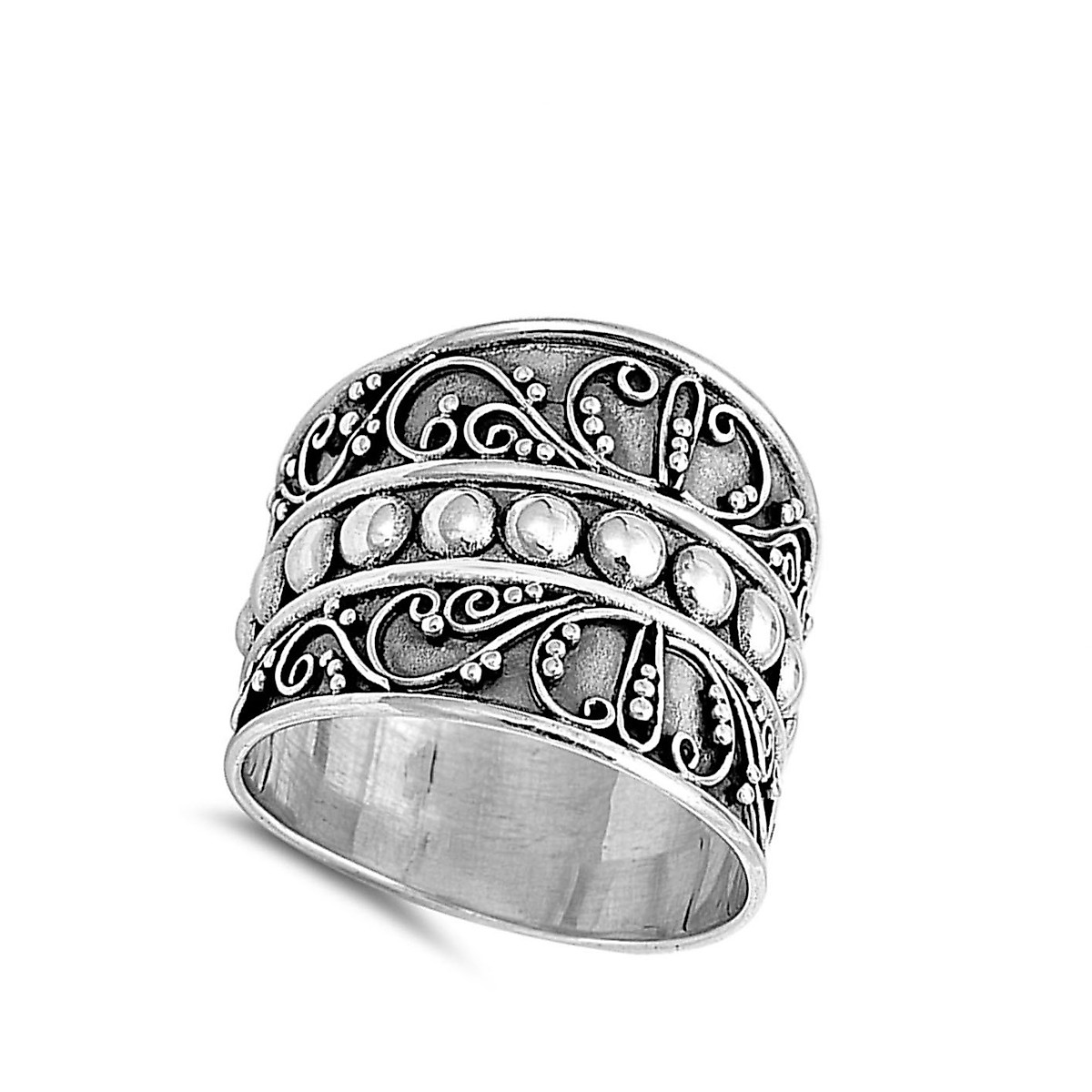 Bali Bead Wide Fashion Ring New .925 Sterling Silver Thin Band Size 10