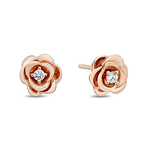Jewelili Enchanted Disney Fine Jewelry 14K Rose Gold over Sterling Silver Diamond Accent Belle Rose Earring
