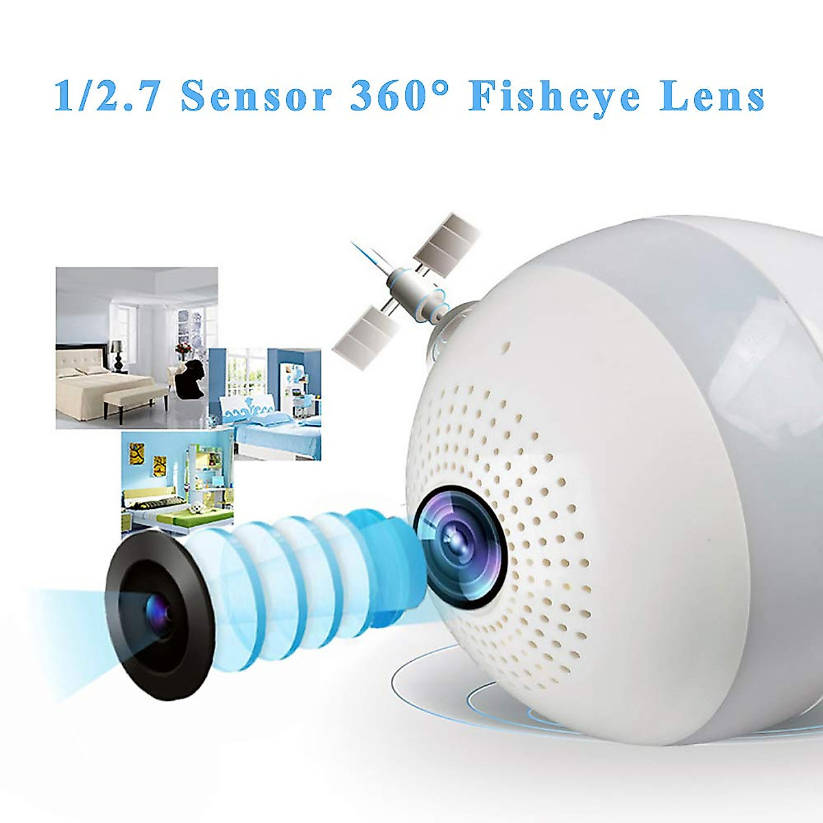 Light Bulb Camera Indoor, COSULAN 2.4G WiFi Floodlight Security Camera, 360 Degree Panoramic Surveillance Camera Lamp with Fisheye/Motion Detection/Night Vision/Cloud & SD Card Storage/Alert Events/A7