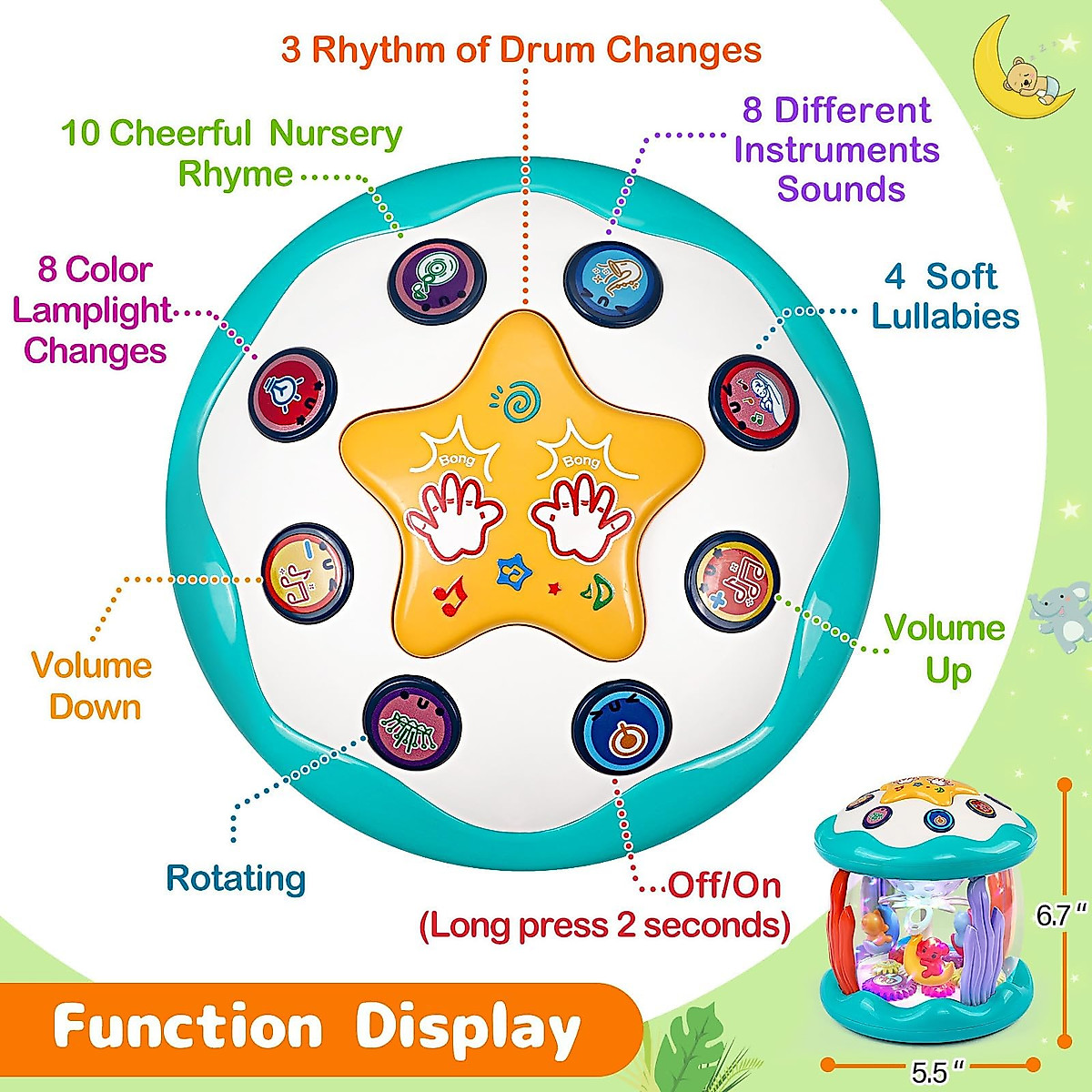 Baby Toys 6 to 12 Months Animal Rotating Light Up Toys for 1 Year Old Boy Musical Toys for Toddlers 1-3 Tummy Time Toys for 3 6 8 9 10 12 18 Months Infant Birthday Xmas Gift for 1 Year Old Boys Girls