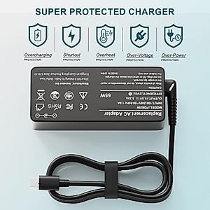 USB-C 65W 45W AC Replacement Charger fit for Lenovo ThinkPad T480 T490 T580 ADLX65YDC2A ADLX65YLC2D ADLX65YDC3A ADLX65YDC2D chromebook 2nd Gen S330 65W Laptop Power Supply Adapter Cord