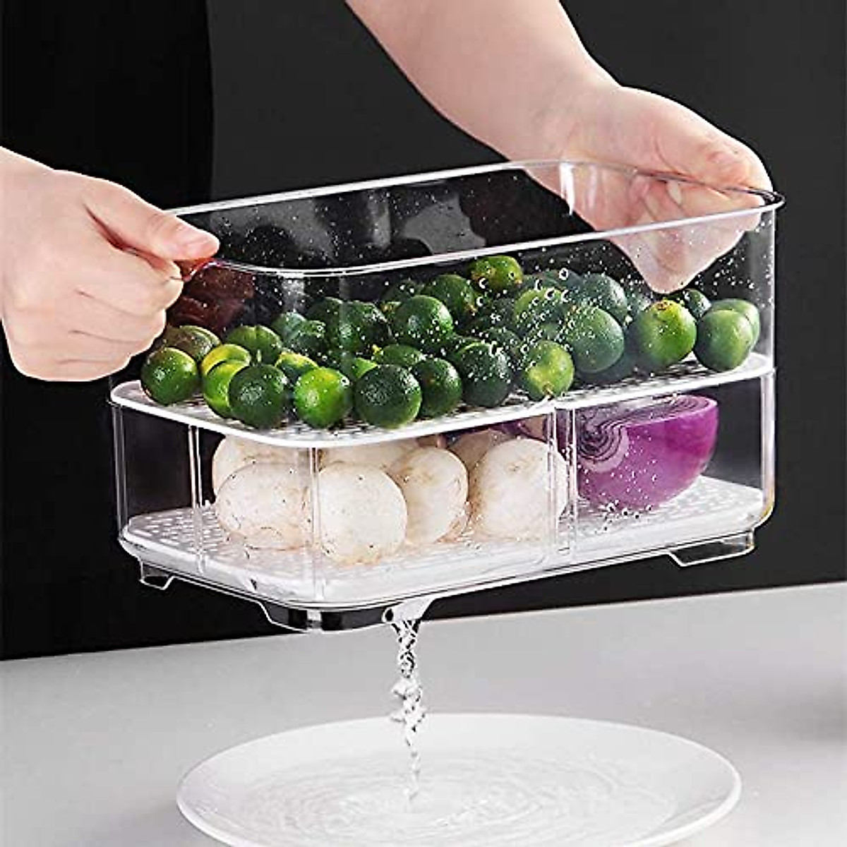 SANNO Vegetable Fruit Storage Containers, Produce Saver Containers Refrigerator Storage Containers Fresh Produce Saver with Lids and Vents,Stackable Salad Lettuce Keeper for Refrigerator